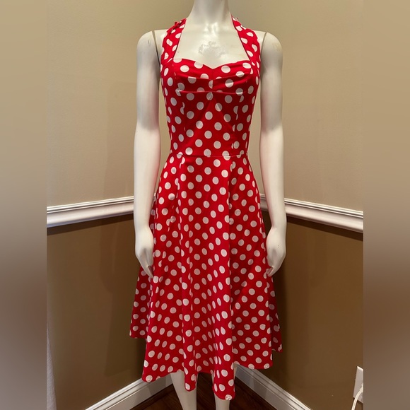 Dresses | Anni Coco Red White Polka Dot Swing Dress Old Style Halter Top | Poshmark